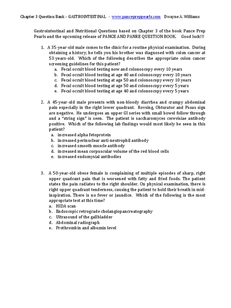 PANCE Prep Pearls GI Questions PDF | PDF | Esophagus | Crohn's Disease