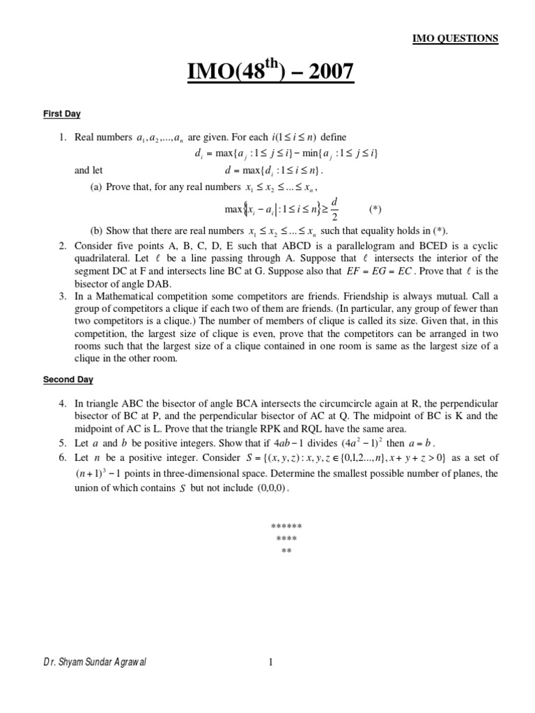 IMO 2007 Problems and Solutions | PDF