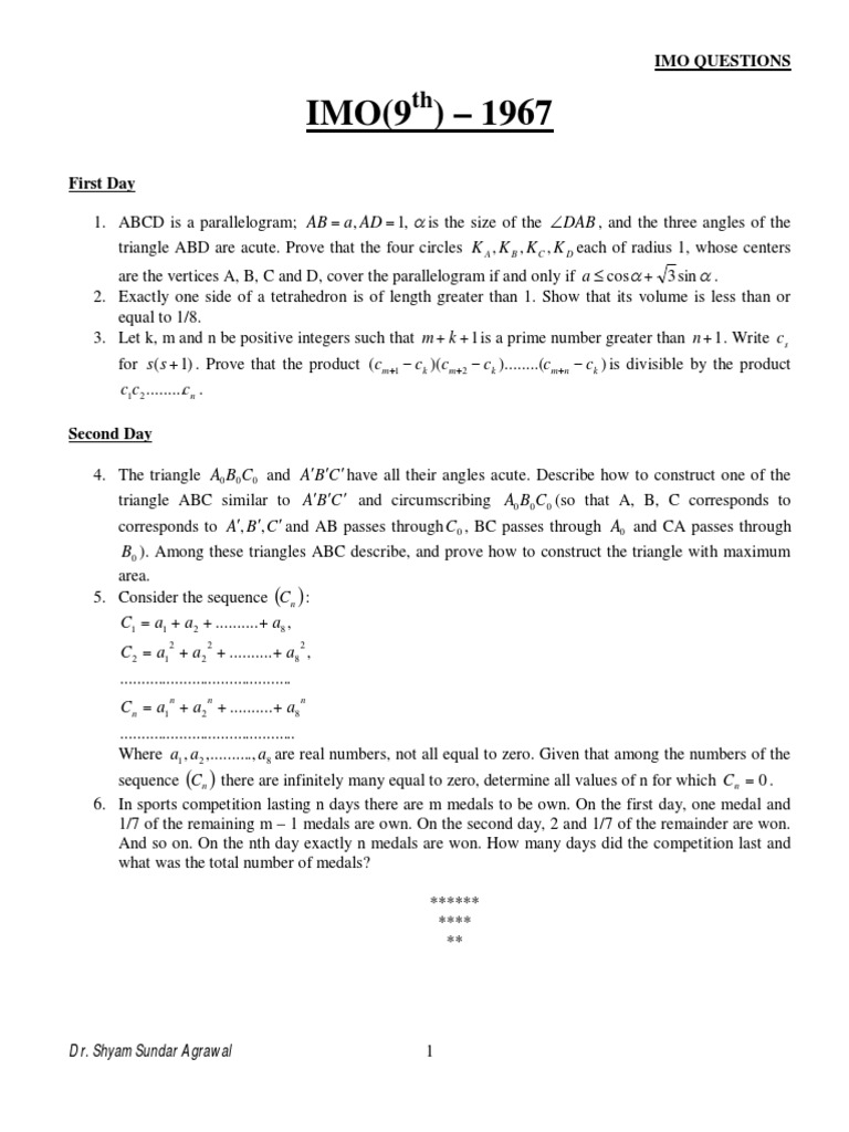 Imo Questions: D C B A | PDF