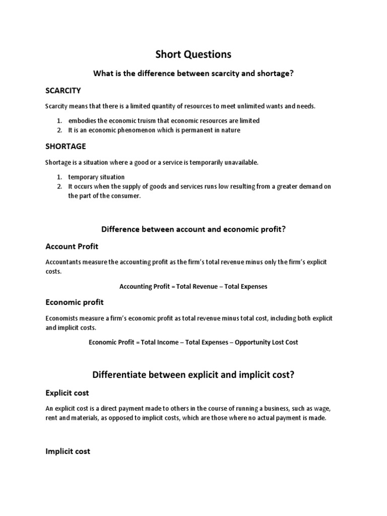 Short Questions: What Is The Difference Between Scarcity and Shortage ...