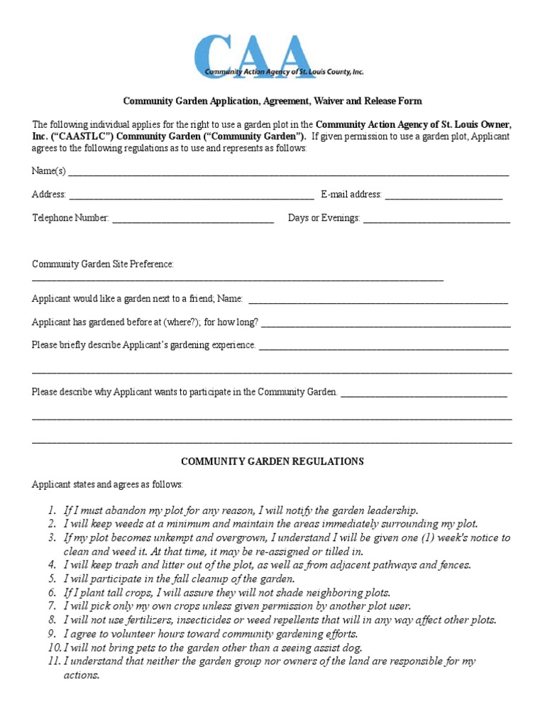 2017 Community Gardens Application-Waiver-Release Form | PDF ...