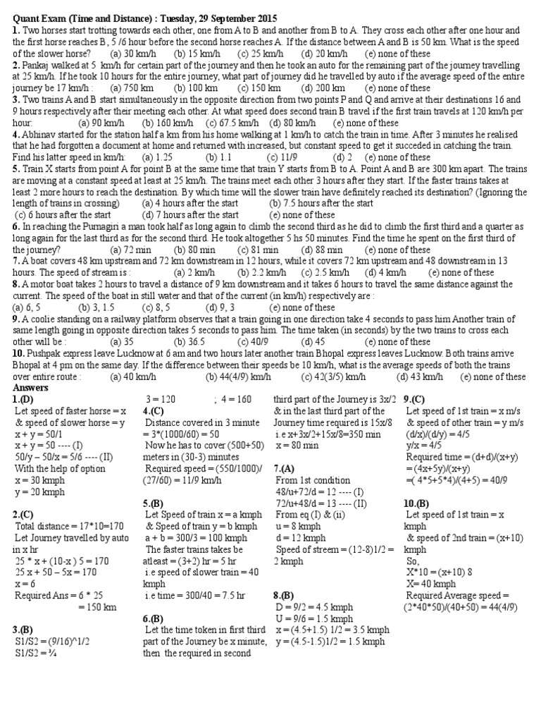 Quant Exam | PDF | Speed | Train