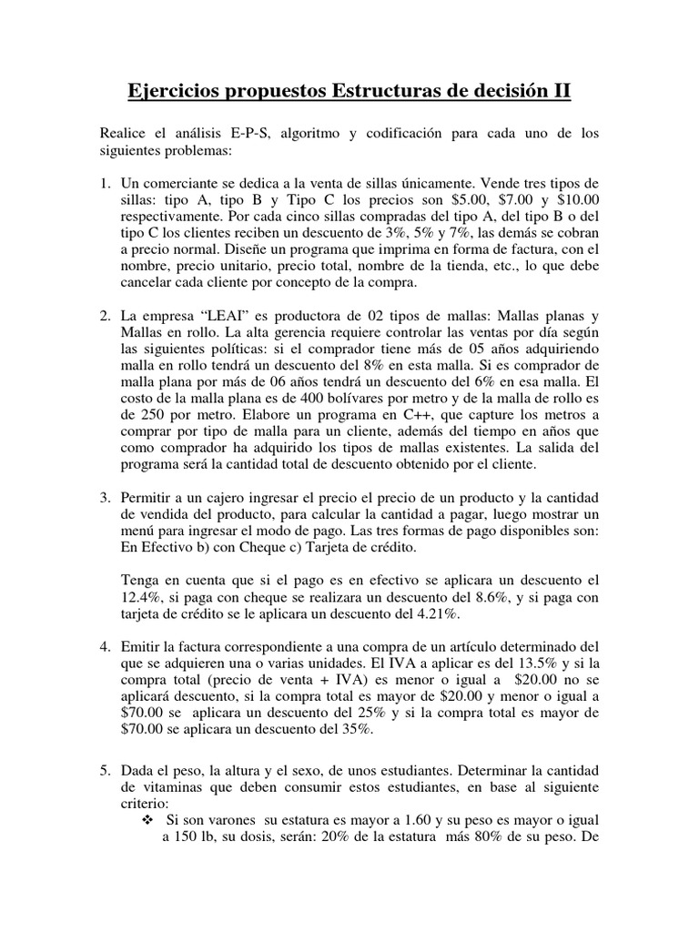 Ejercicios Propuestos Estructuras de Decisión II | PDF | Factura | Negocios (general)