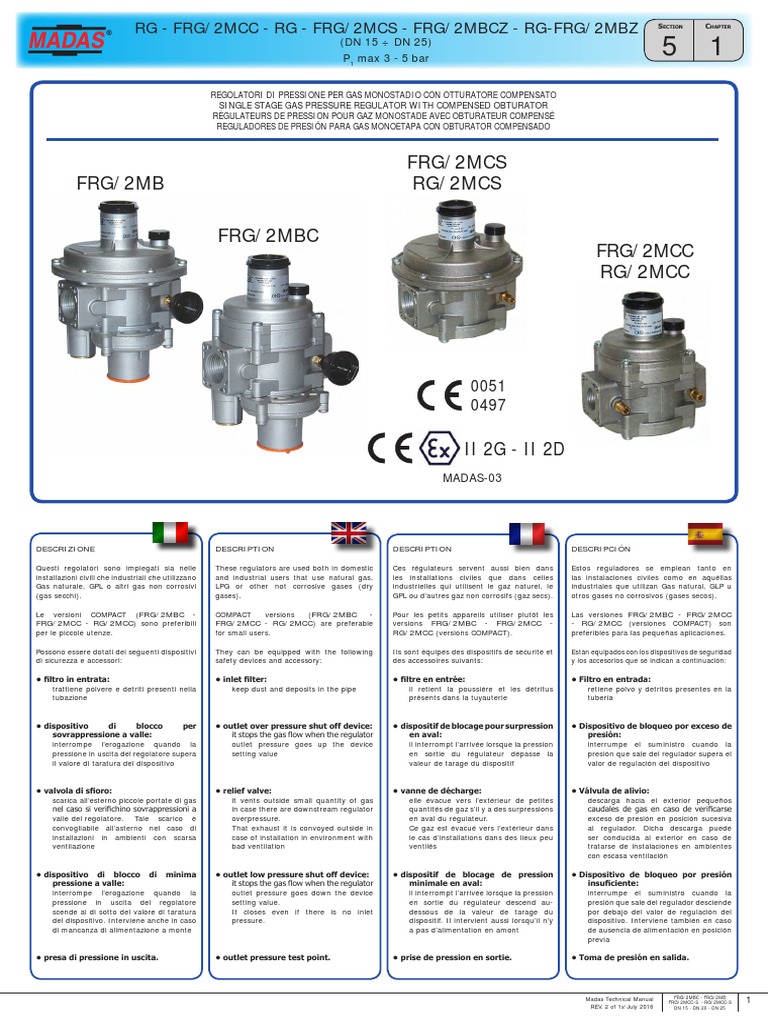 05 01 0 FRG 2MB 2MC 2MCC 5bar DN 15-25 | PDF | Gases | Gas Technologies