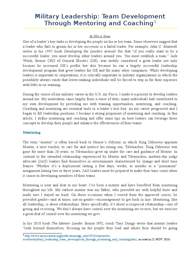 Military Leadership Through Mentoring | PDF | Mentorship | Leadership