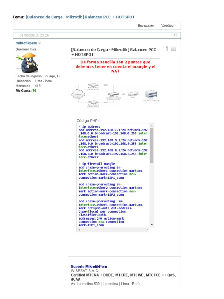 (Balanceo de Carga - Mikrotik) Balanceo PCC + HOTSPOT | PDF | Redes de ...