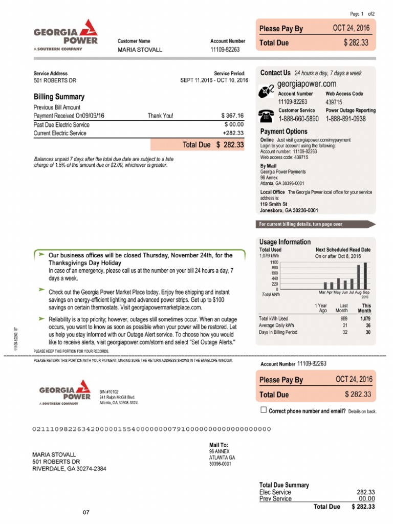 Georgia Power Bill Matrix Number