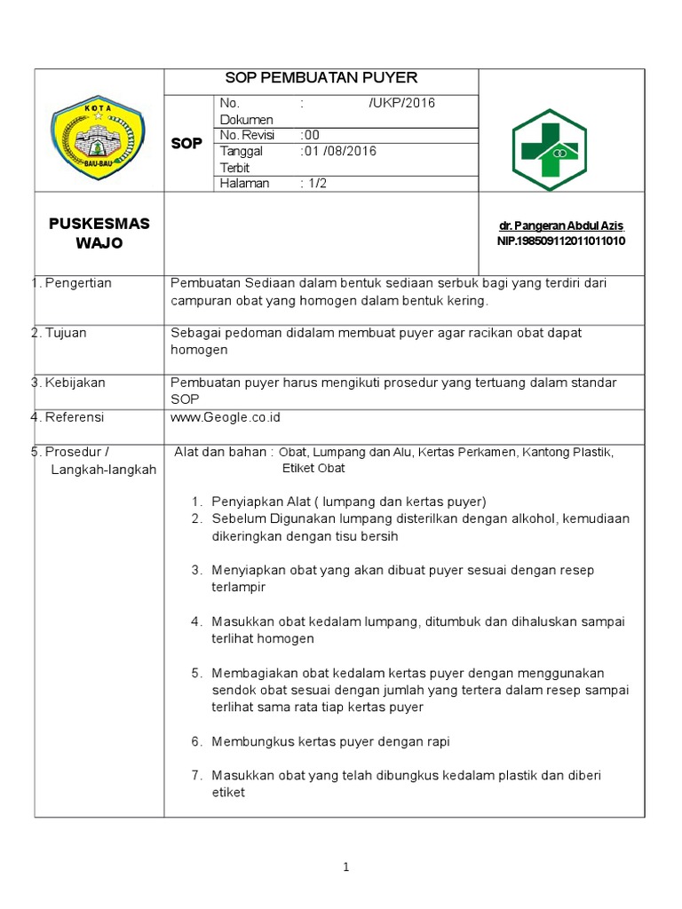 Sop Pembuatan Pulvis | PDF