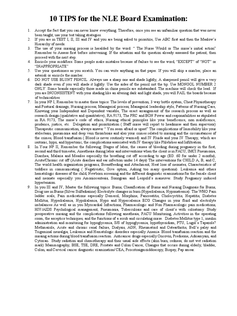 10 TIPS For The NLE Board Examination | PDF | Mental Disorder | Major ...