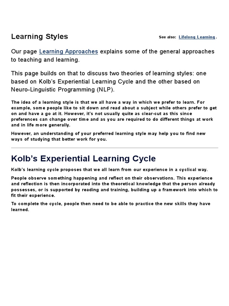 Learning Styles - SkillsYouNeed | Download Free PDF | Learning Styles | Learning