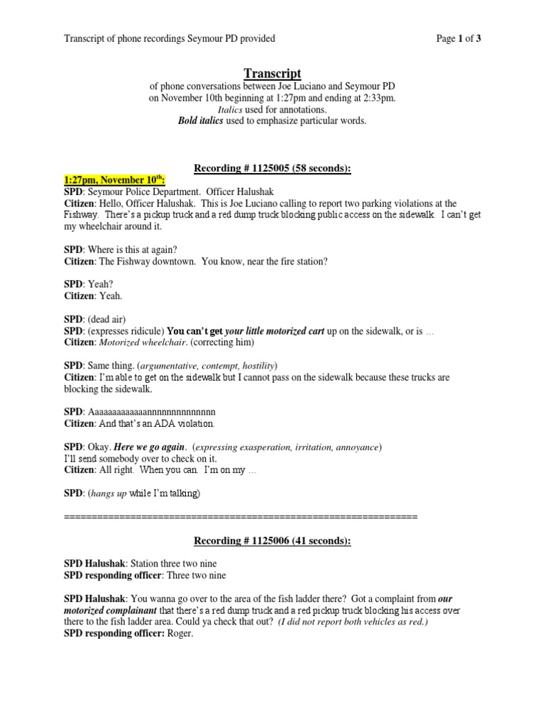 Transcript Seymour PD | PDF | Truck | Violence