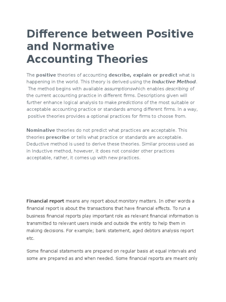 Difference Between Positive and Normative Accounting | PDF | Financial ...