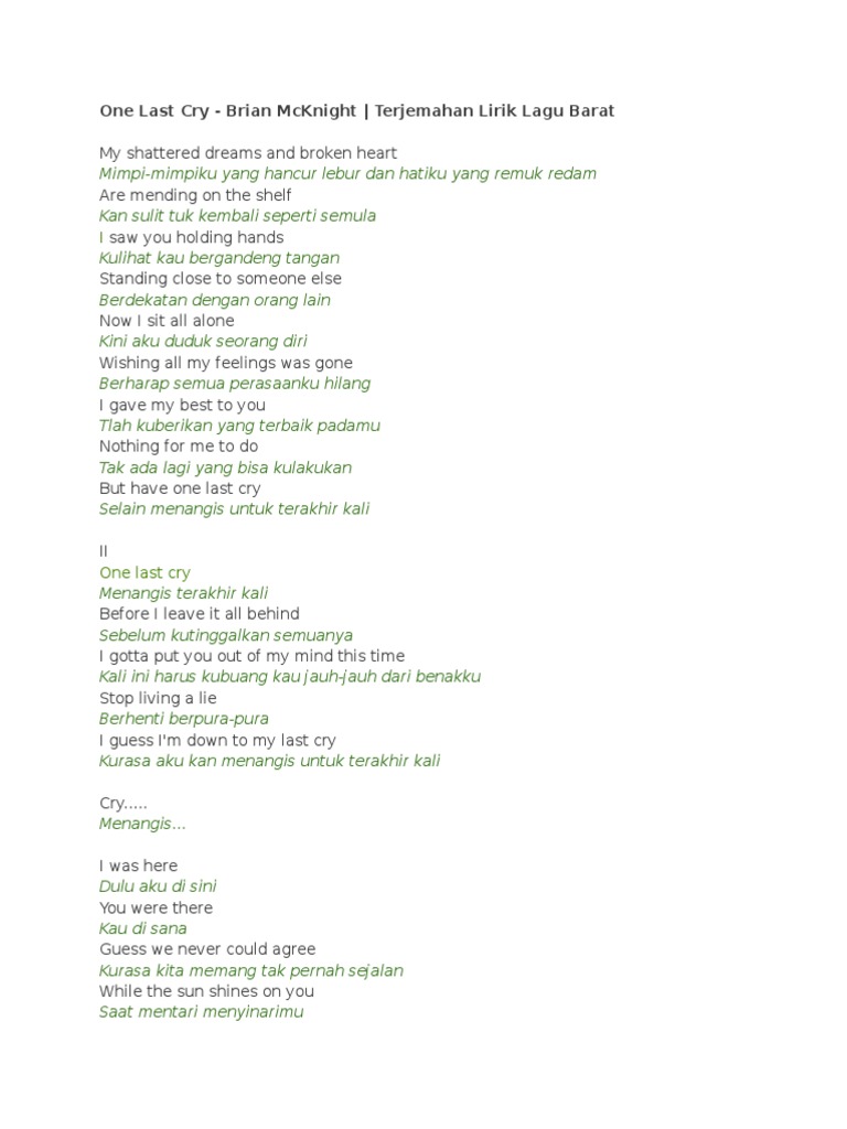 One Last Cry Lirik | PDF