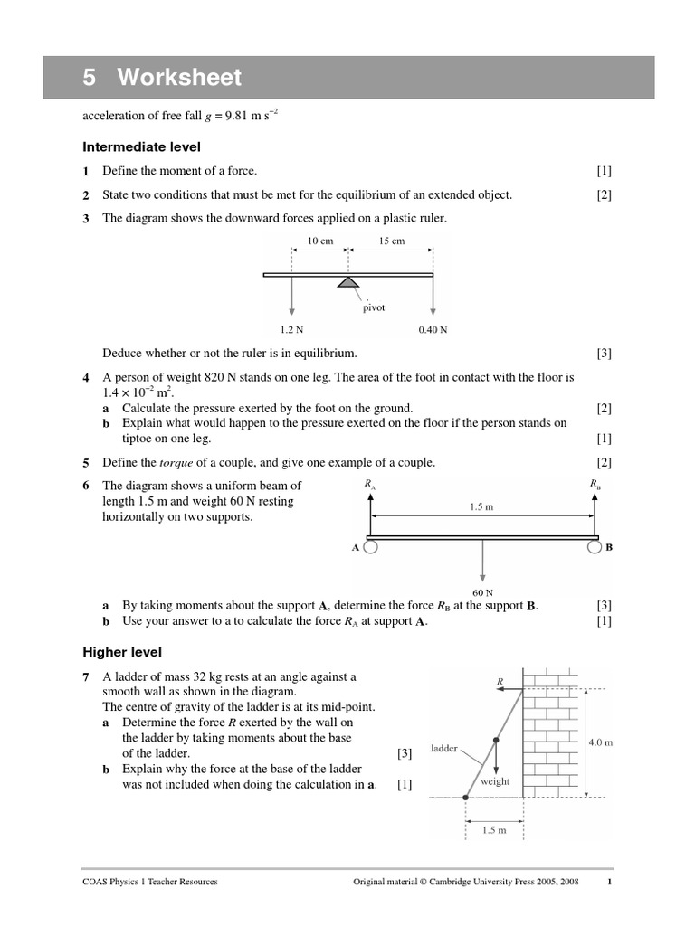 Moments Worksheet | PDF | Center Of Mass | Weighing Scale