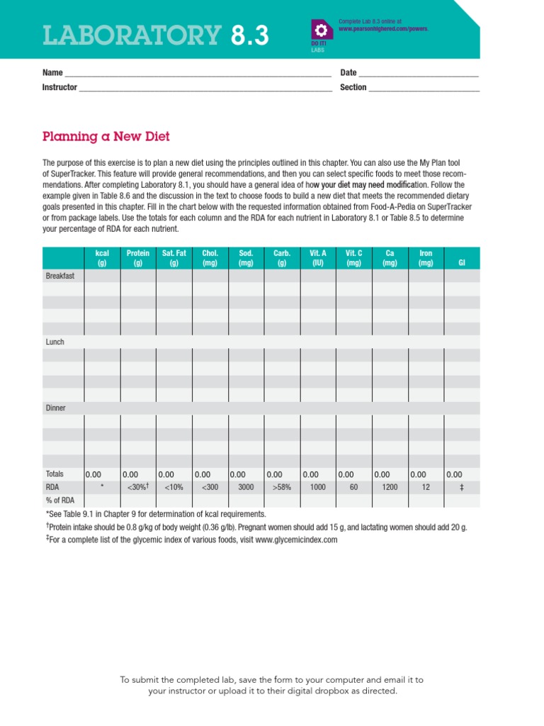 Laboratory: Planning A New Diet | PDF