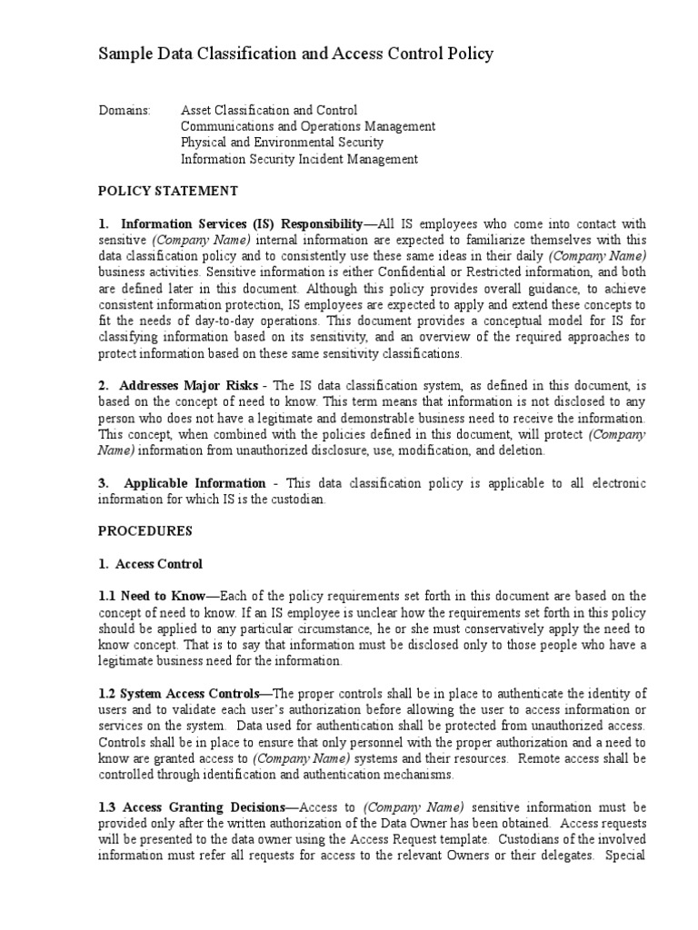 A Comprehensive Data Classification and Access Control Policy for ...