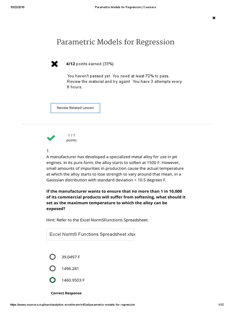 Parametric Models For Regression - Coursera | PDF | Regression Analysis | Errors And Residuals