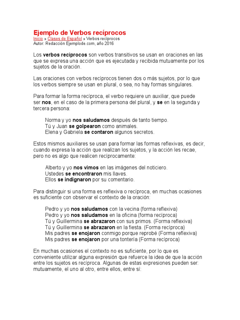 Verbos Recíprocos | PDF | Verbo | Idiomas