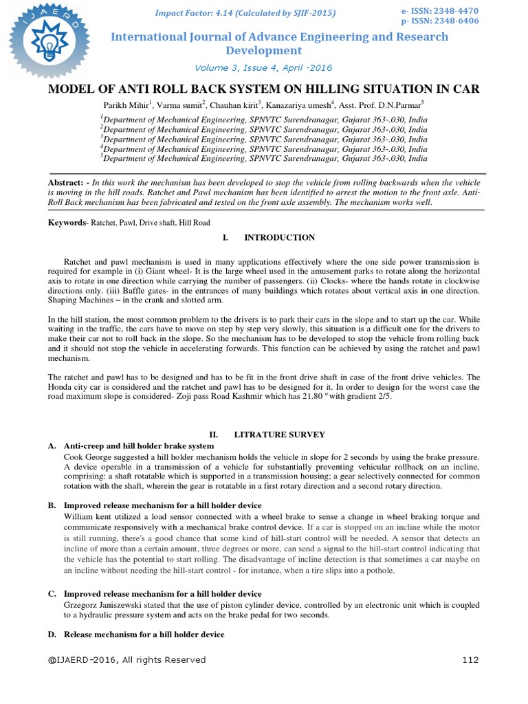 Model of Anti Roll Back System On Hilling Situation in Car-29317 | PDF ...