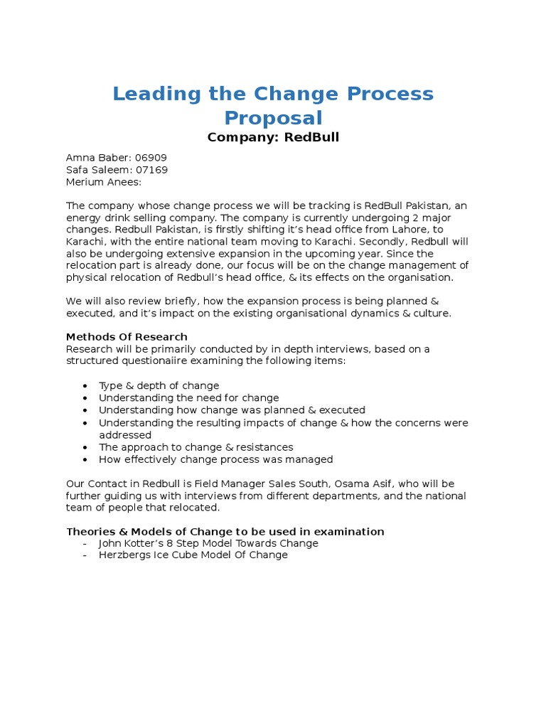 RedBull Pakistan Change Management Proposal | PDF | Business | Finance ...