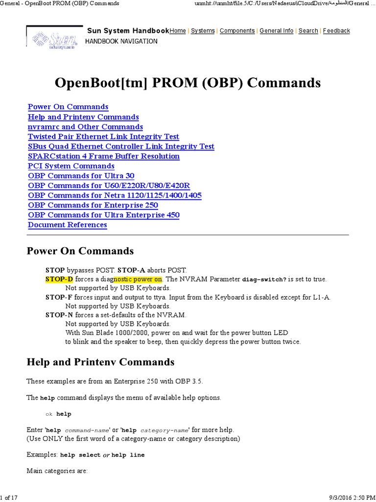 General - OpenBoot PROM (OBP) Commands | PDF | Booting | Classes Of ...