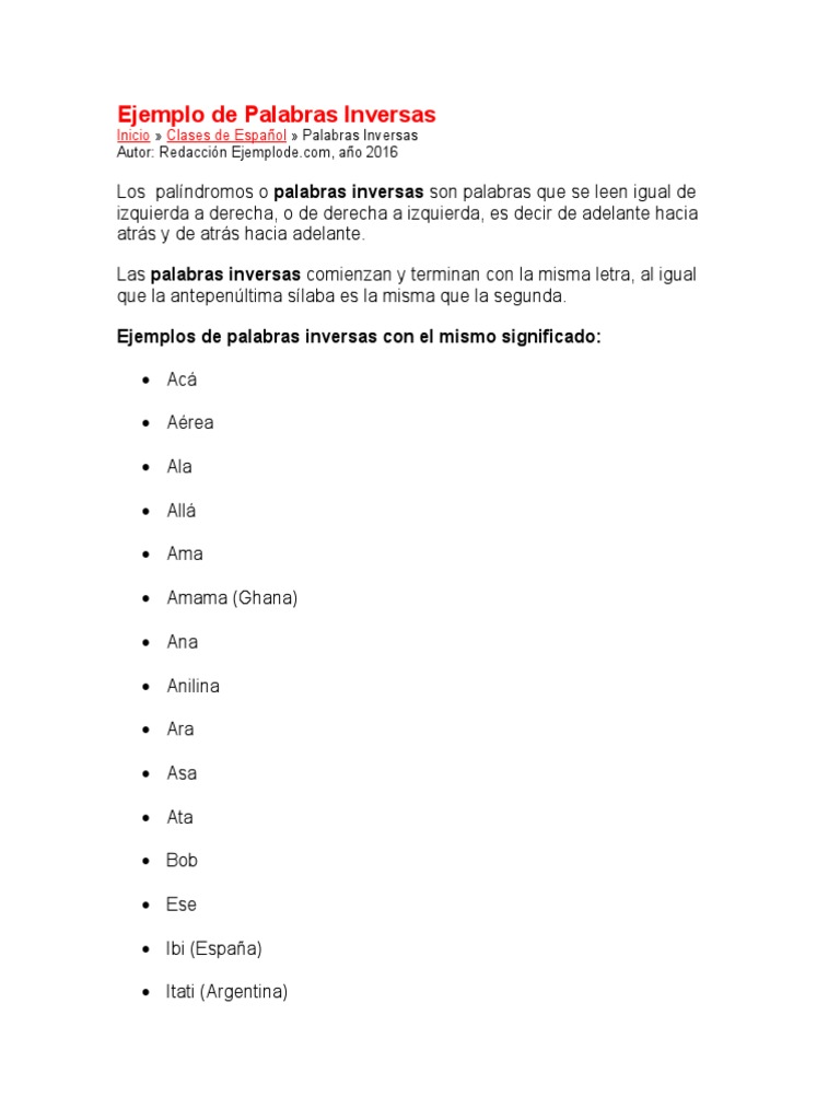Ejemplo de Palabras Inversas | PDF