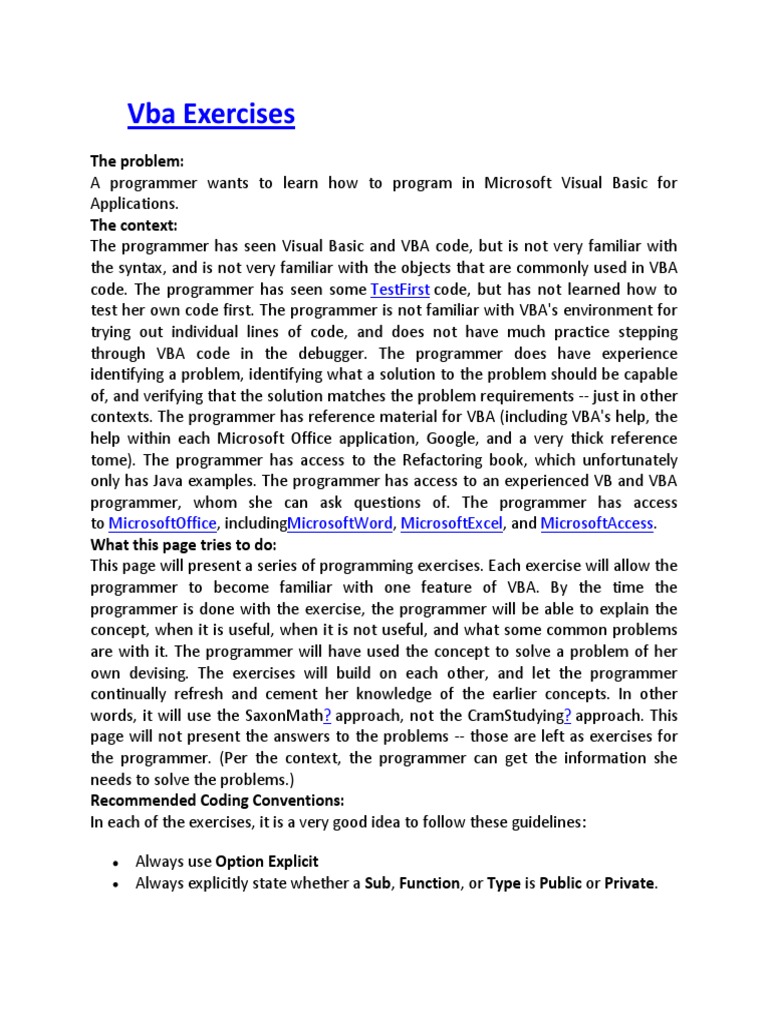 Vba Exercises | PDF | Microsoft Excel | Subroutine