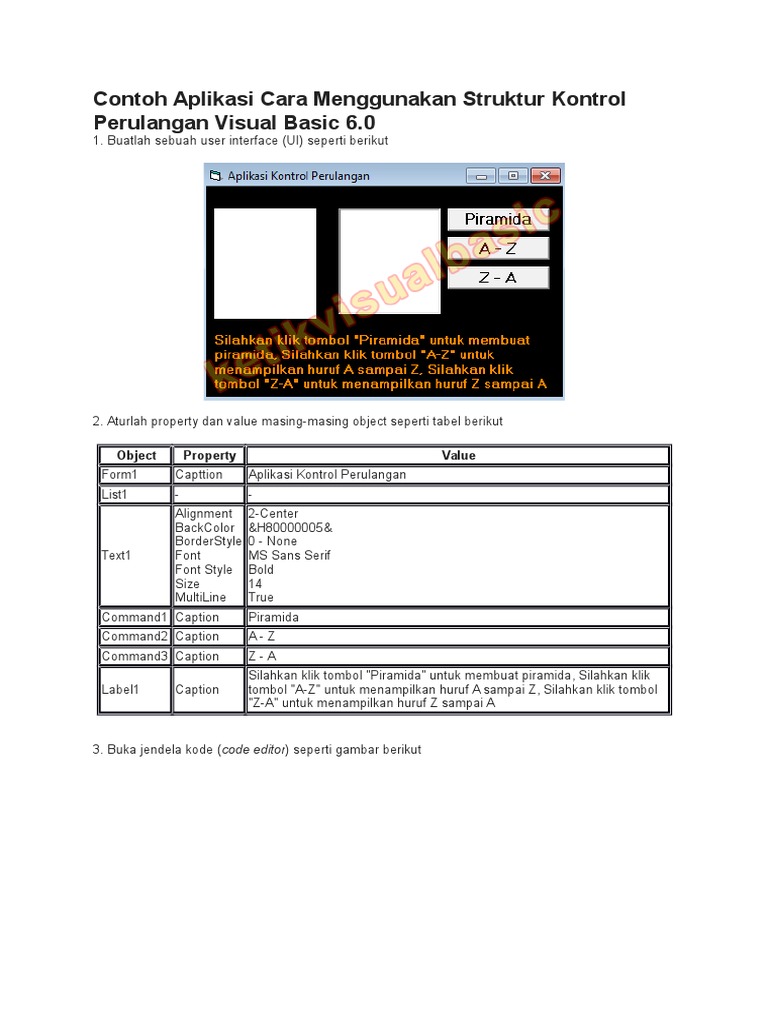 Contoh Aplikasi Cara Menggunakan Struktur Kontrol Perulangan Visual Basic 6 | PDF