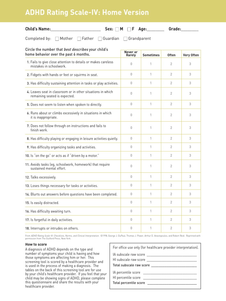 Attention Deficit Disorder Rating Scale Frontiers | Evaluation Of The