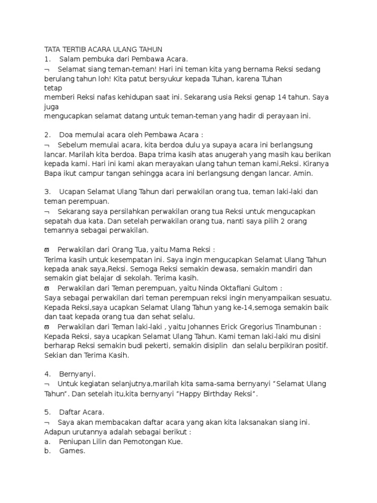 Tata Tertib Acara Ulang Tahun | PDF