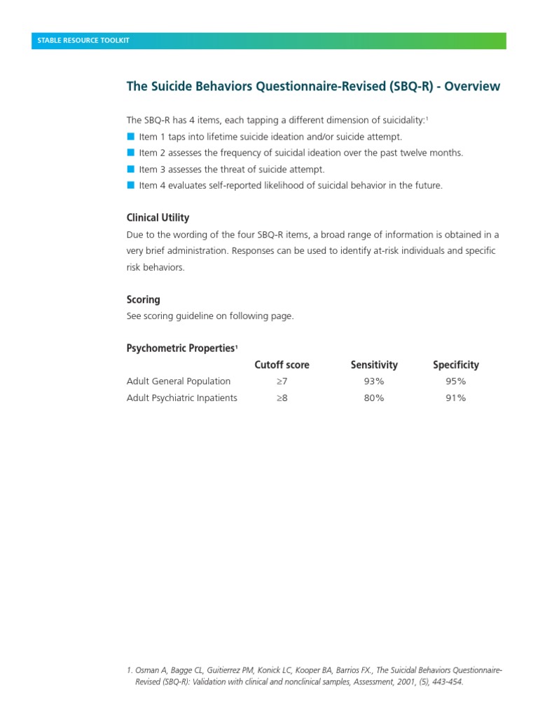 SBQ PDF | PDF | Suicide | Receiver Operating Characteristic