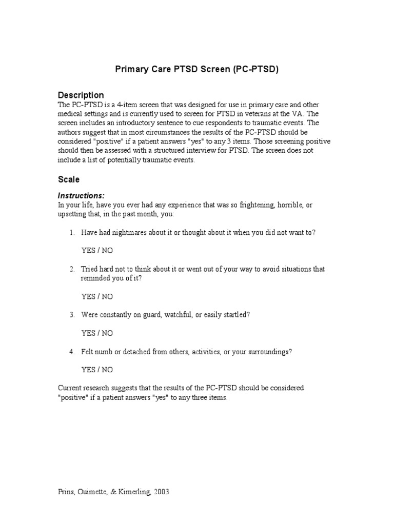 PC PTSD PDF | PDF | Career & Growth | Wellness