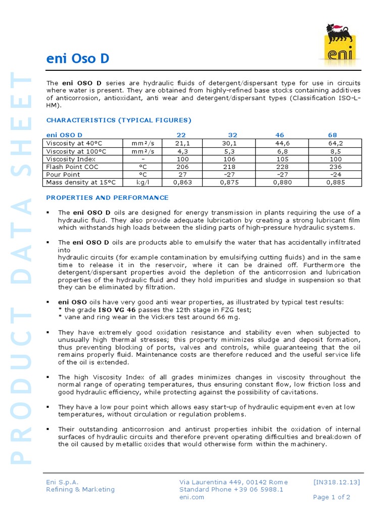 Eni OSO D 46 PDF | PDF | Soft Matter | Continuum Mechanics