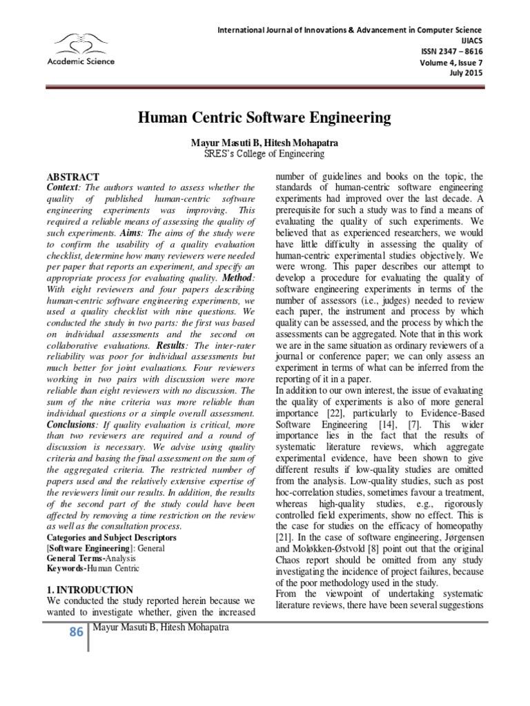 Evaluating Human Centric Software Quality Pdf 9897