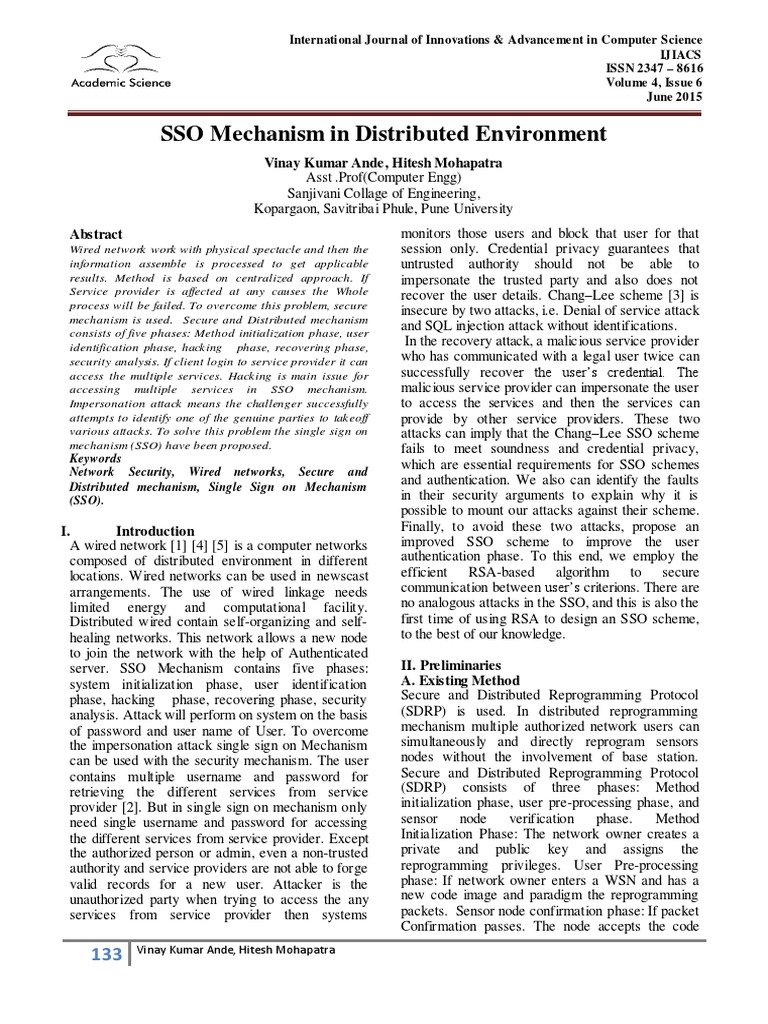 SSO Mechanism in Distributed Networks | PDF