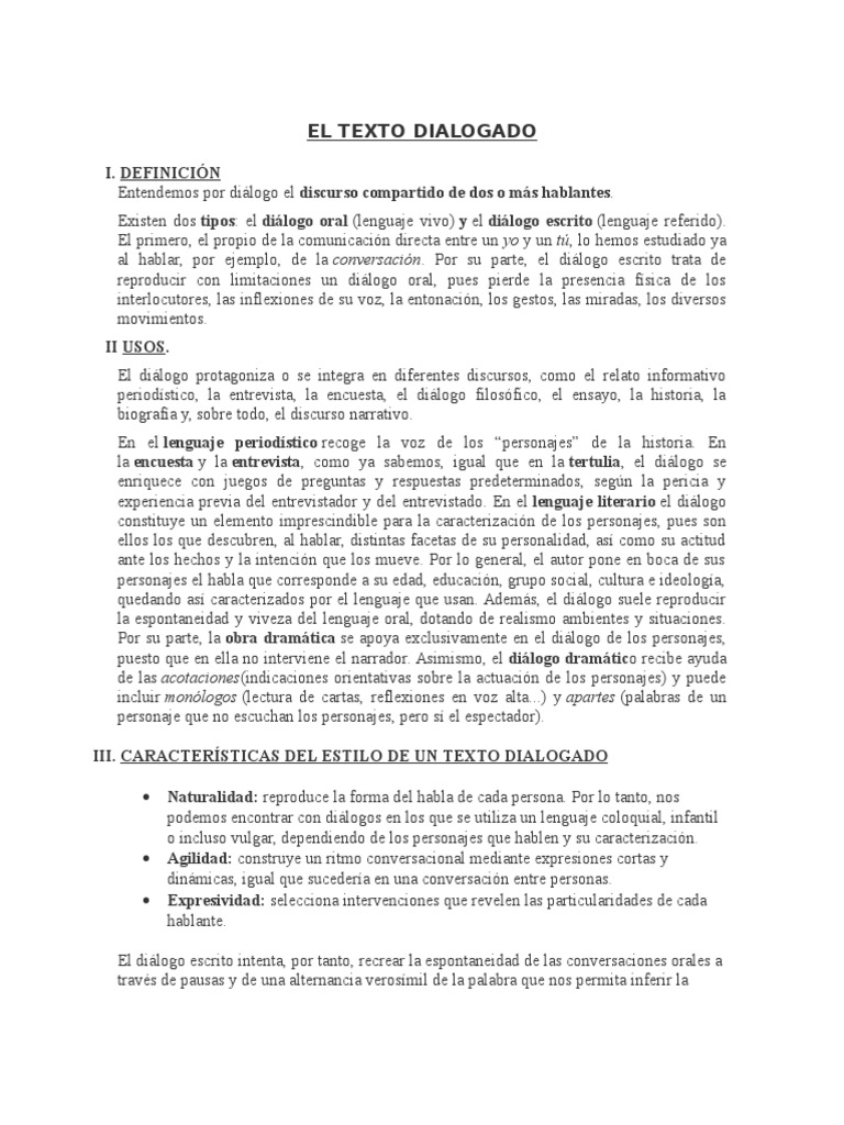 Análisis del diálogo escrito: tipos, características y funciones en ...