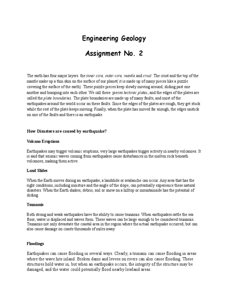 Engineering Geology Assignment No. 2: How Disasters Are Caused by ...