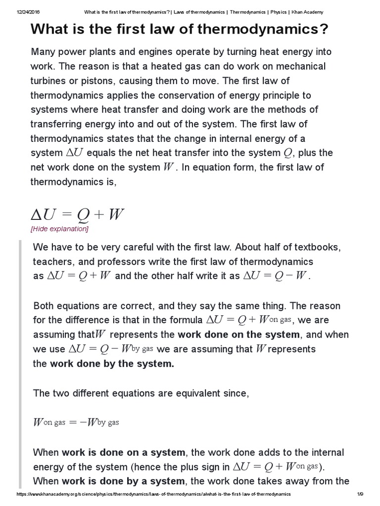What Is The First Law of Thermodynamics - Laws of Thermodynamics - Thermodynamics - Physics ...