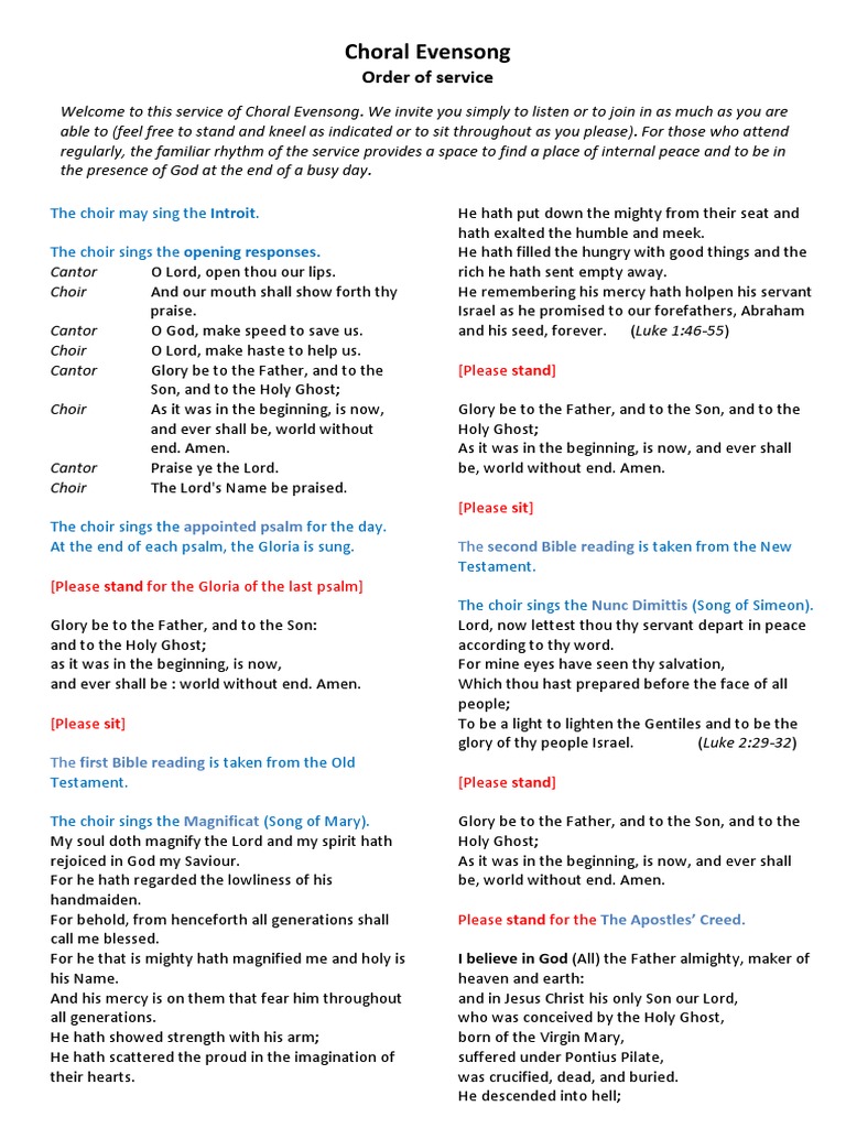 Choral Evensong Order of Service | PDF | Mercy | Abrahamic Religions