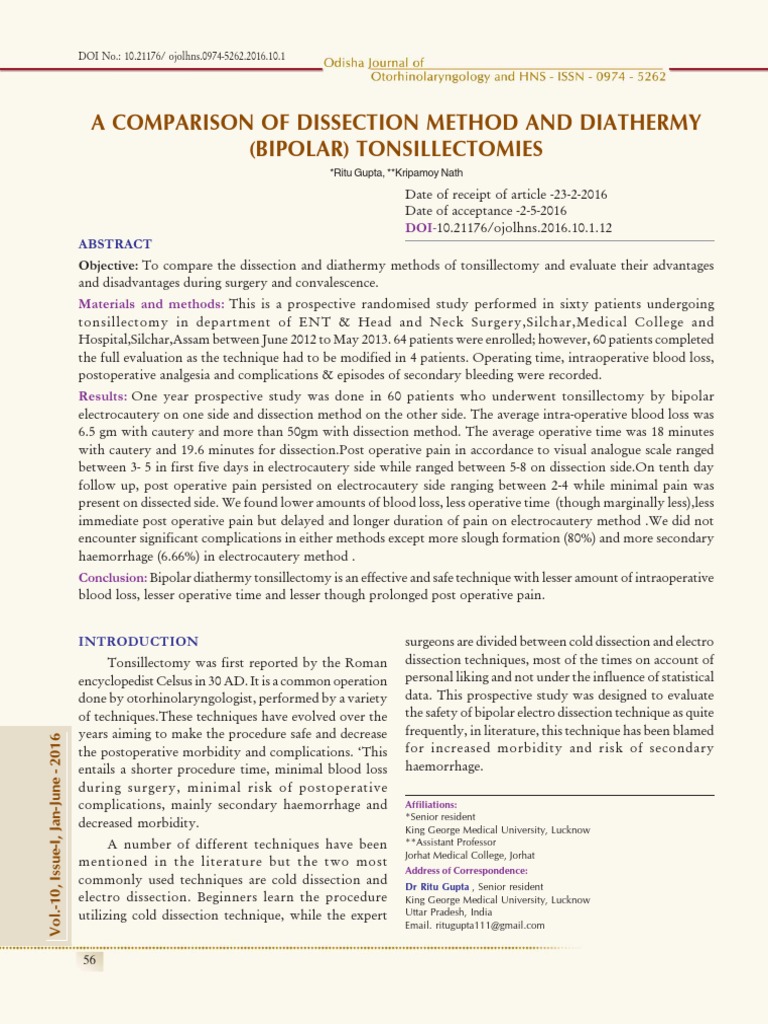 12.a Comparison of Dissection Method and Diathermy (Bipolar ...