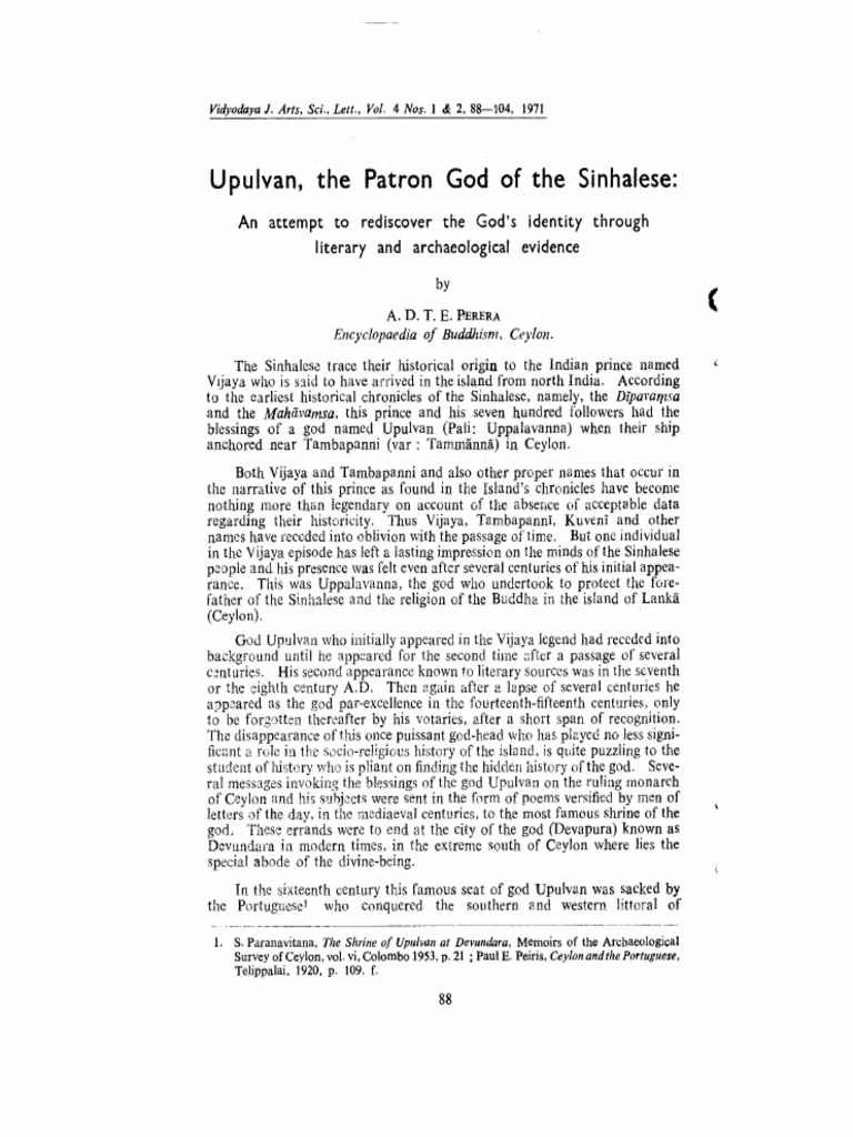 Upulvan, The Patron God of The Sinhalese | PDF