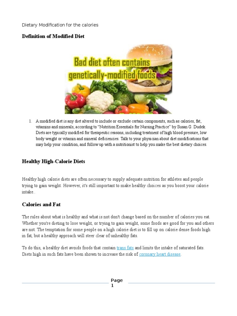 Definition of Modified Diet | Calorie Restriction | Dieting
