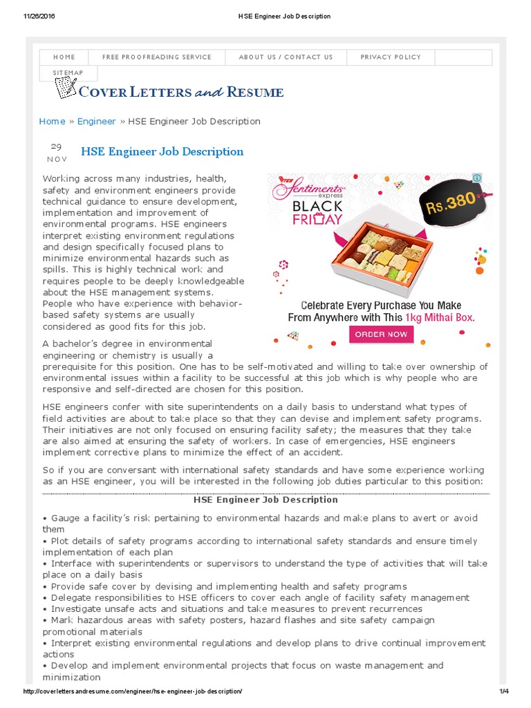 HSE Engineer Job Description | Résumé | Safety