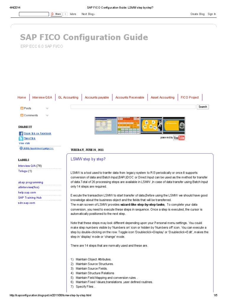 SAP FICO Configuration Guide - LSMW Step by Step | PDF | System Software | Digital Technology