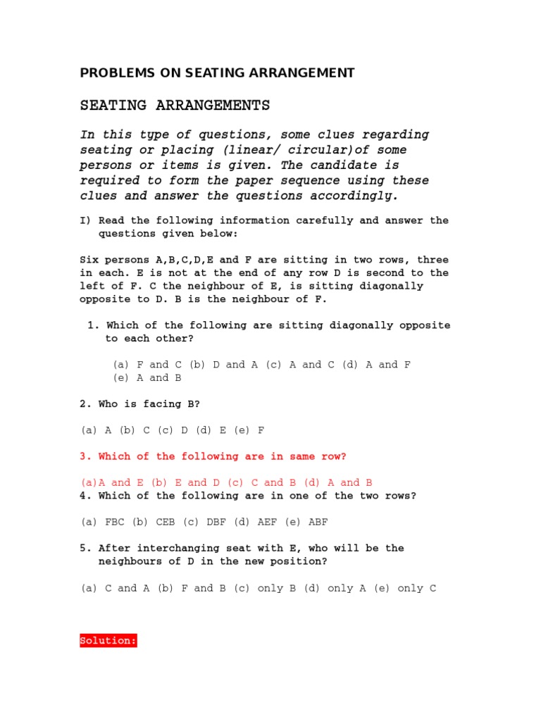 Puzzle Seating Arrangement C | PDF | Teaching Mathematics