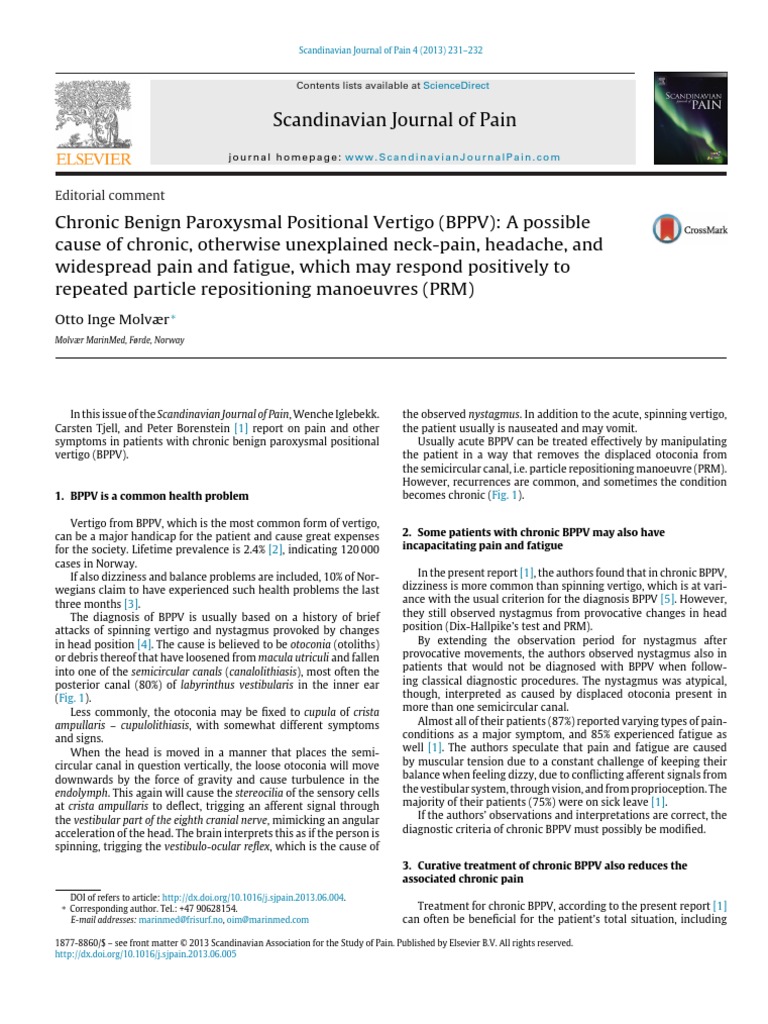 Chronic Benign Paroxysmal Positional Vertigo (BPPV | PDF | Vertigo | Auditory System