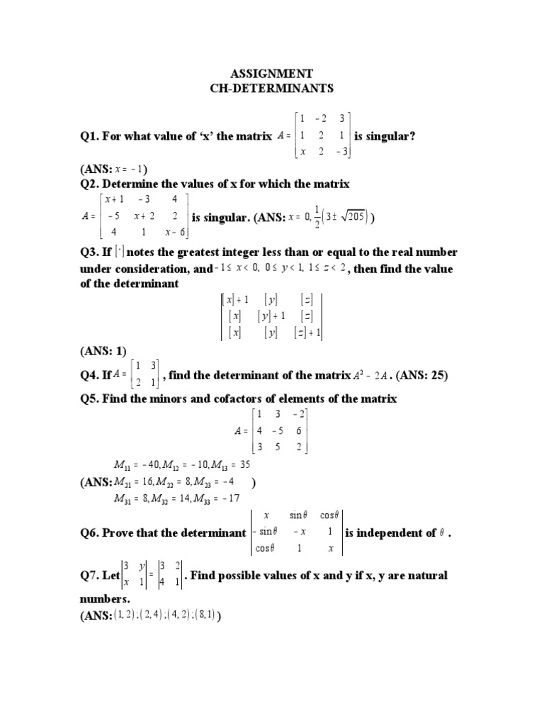 Assignment Ch Determinants Pdf Download Free Pdf Trigonometric Functions Determinant 