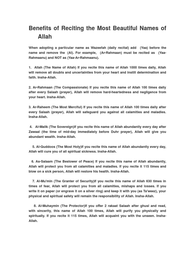 Benefits of Reciting The Most Beautiful Names of Allah | Download Free ...
