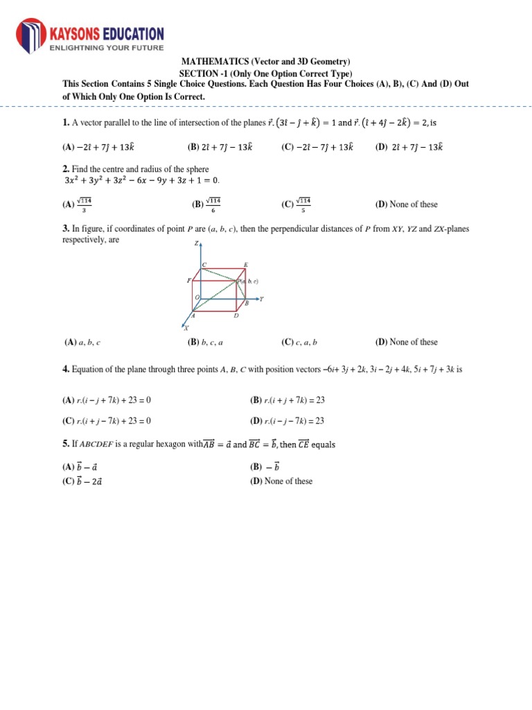 Vector and 3D Geometry | PDF | Plane (Geometry) | Triangle