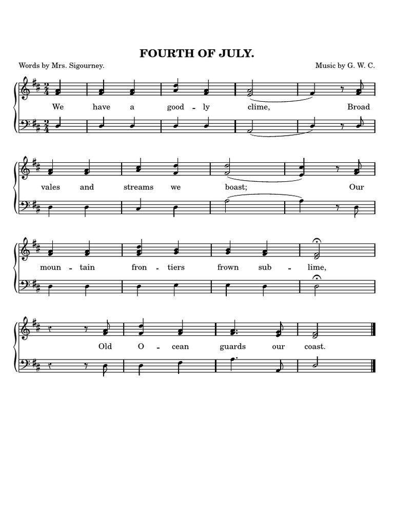 Fourth of July Song Lyrics by Mrs. Sigourney | PDF